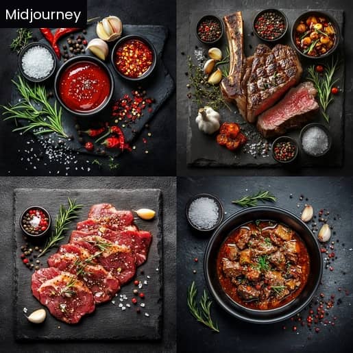Stunning Richly Colored Meat Dishes | Midjourney Prompt