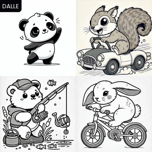 Adorable Vector Coloring Pages For Kids | DALLE Prompt