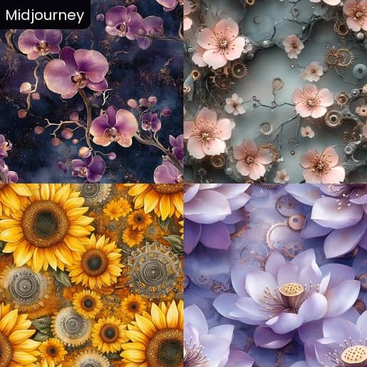Mechanical Flora Seamless Patterns | Midjourney Prompt