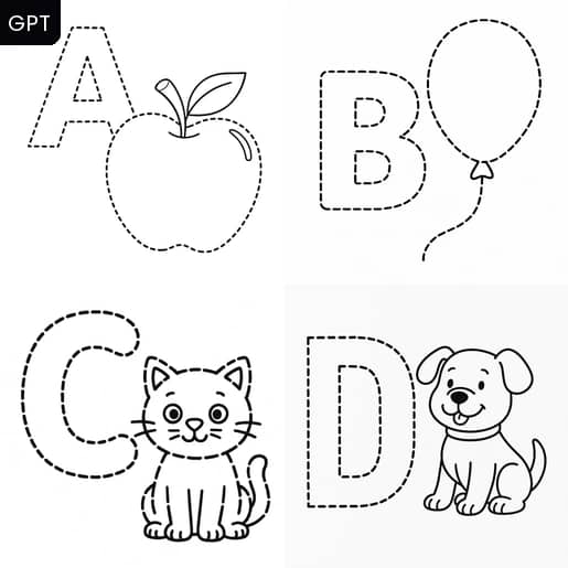 Kids Abc Simple Tracing Coloring Pages | GPT Prompt