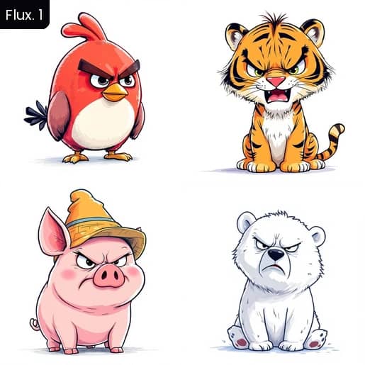 Cartoon Style Drawing Cute Angry Animals | Flux. 1 Prompt