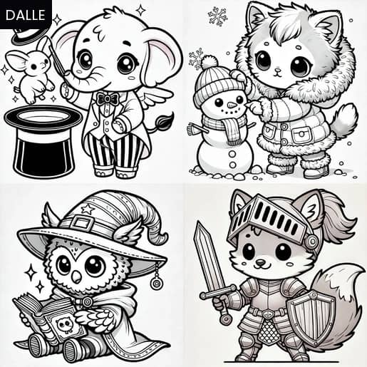 Kawaii Chibi Animal Coloring Pages | DALLE Prompt