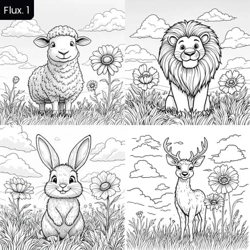 Coloring Pages With Friendly Animals | Flux. 1 Prompt