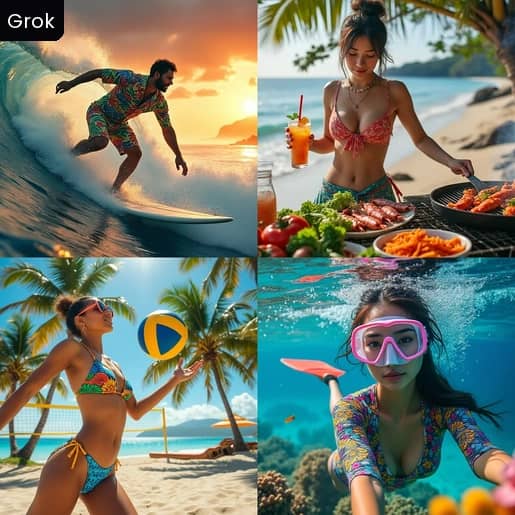 Dynamic Tropical Beach Life AI People | Grok Prompt