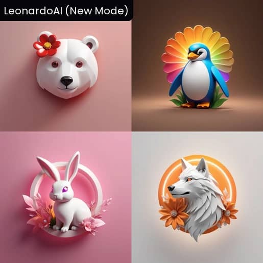 Minimalist Animal 3D Logos | LeonardoAI (New Mode) Prompt