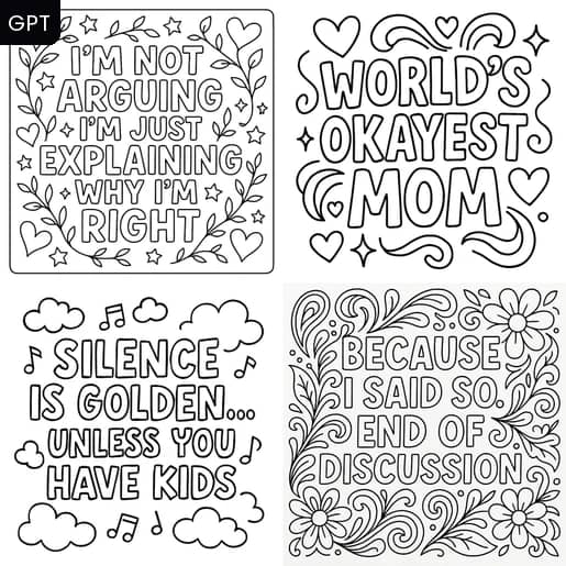 Funny Mom Life Quotes Coloring Pages | GPT Prompt